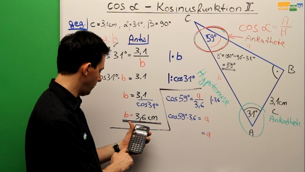 Cosinus Taschenrechner Winkelfunktion Video » mathehilfe24